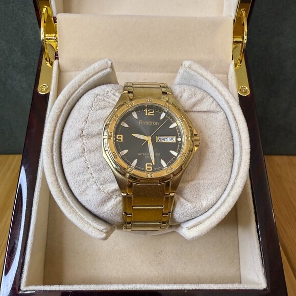 Armitron | Accessories | Vintage Armitron Day Date Gold Tone Black ...